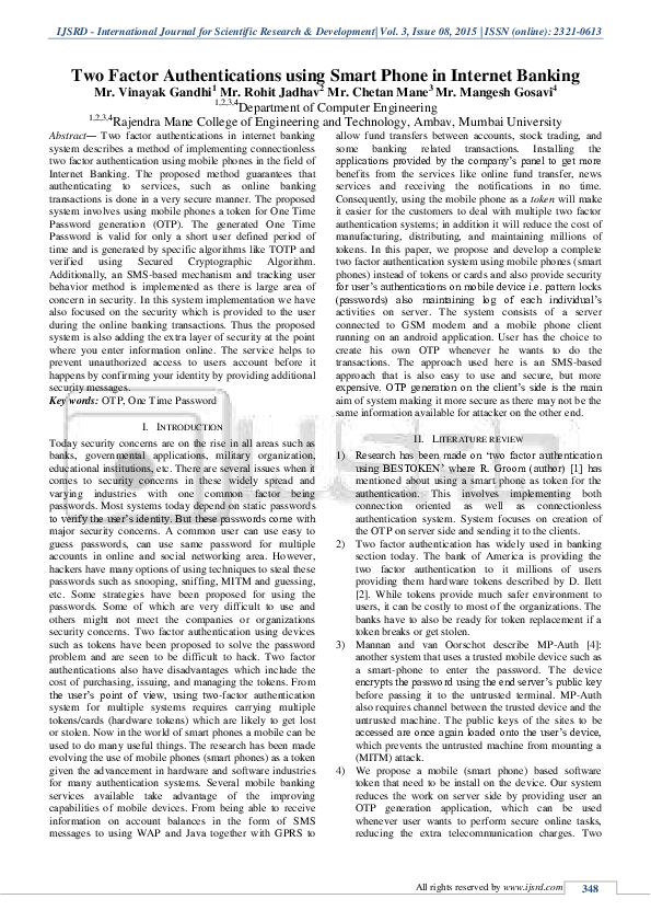 (PDF) Two Factor Authentication using smart phone in internet banking