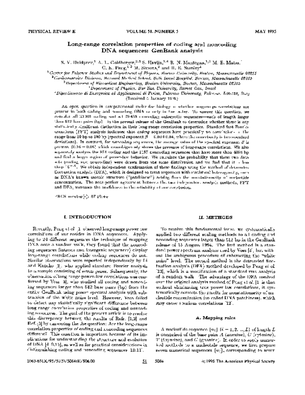 Pdf Long Range Correlation Properties Of Coding And Noncoding Dna