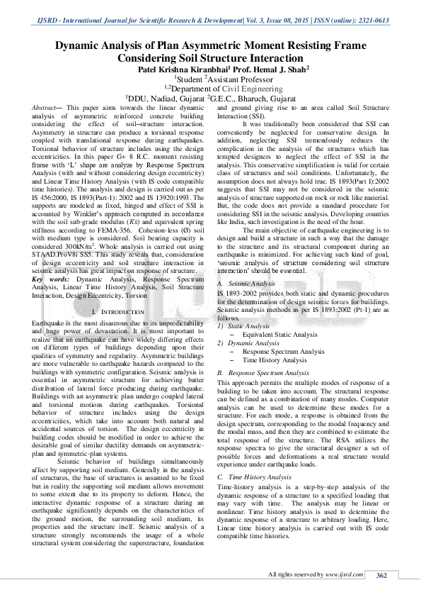 (PDF) Dynamic Analysis of Plan Asymmetric Moment Resisting Frame Considering Soil Structure ...