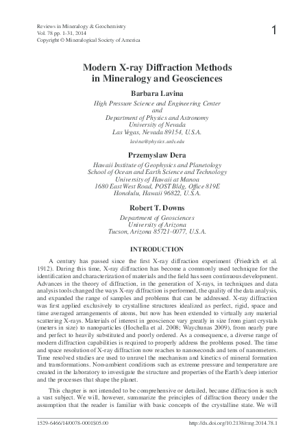 (PDF) Modern X-ray Diffraction Methods in Mineralogy and Geosciences