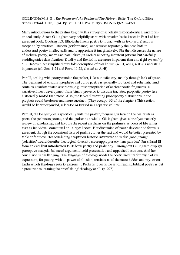 (PDF) Gillingham, Susan E., The Poems and the Psalms of the Hebrew ...