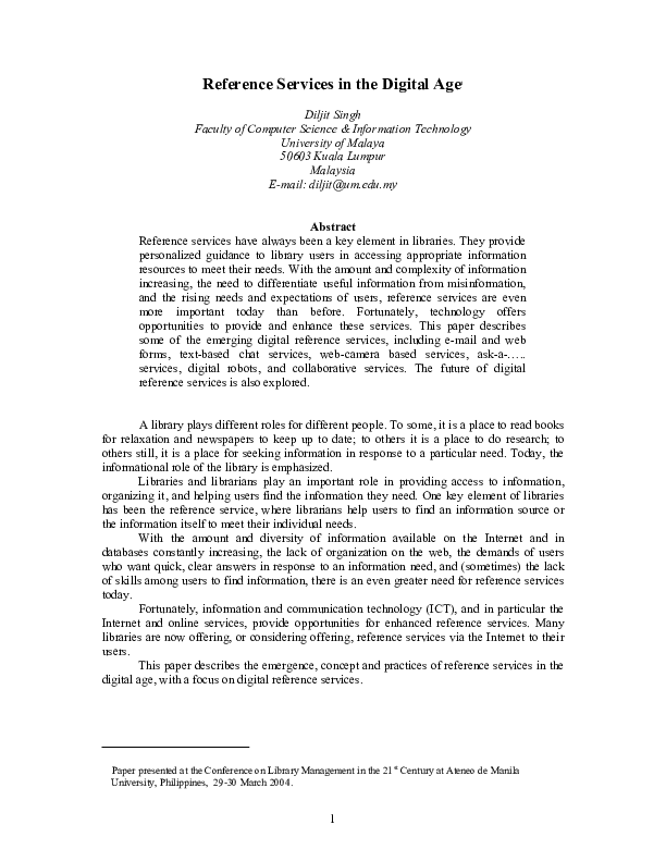 (PDF) Reference Services in the Digital Age