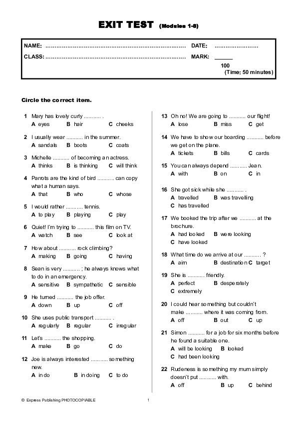 (DOC) Bb4 Int Exit Test 1 8 | Оля Бойко - Academia.edu