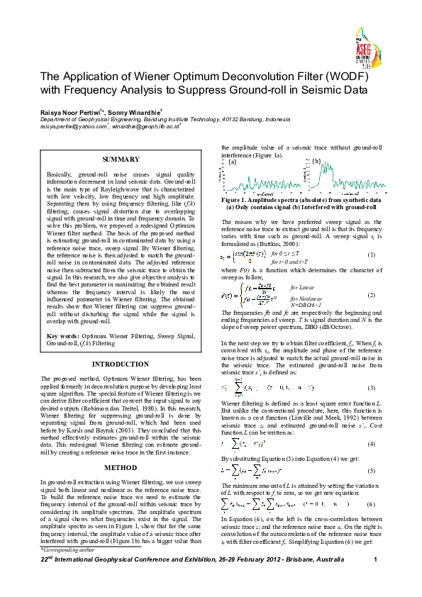 (PDF) The Application of Wiener Optimum Deconvolution Filter with ...
