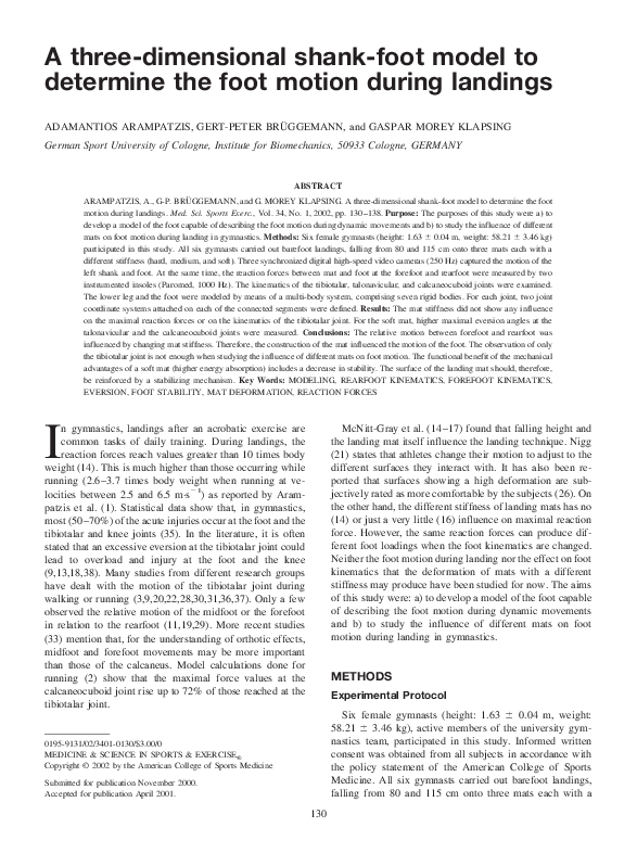 (PDF) A three-dimensional shank-foot model to determine the foot motion ...