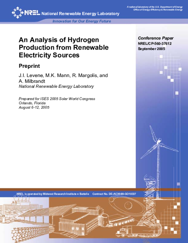 (PDF) An analysis of hydrogen production from renewable electricity sources
