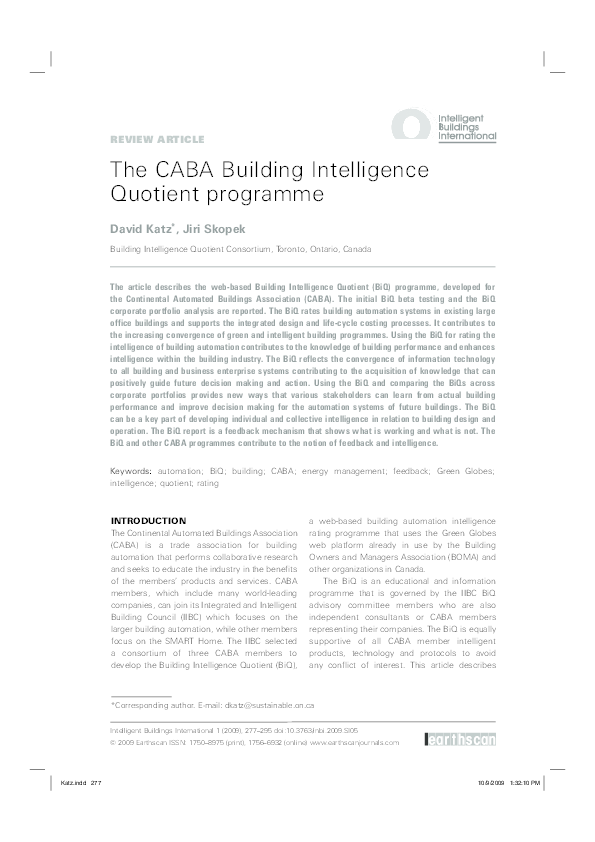 (PDF) THe CABA Building Intelligence Quotient Programme