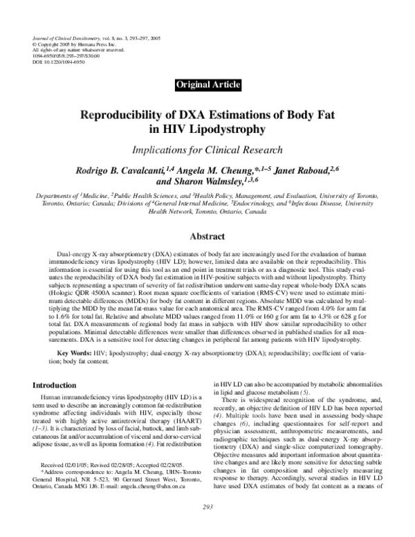(PDF) Reproducibility of DXA estimations of body fat in HIV ...