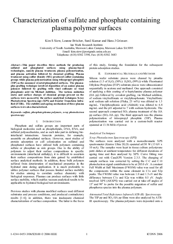 (PDF) Characterization of sulfate and phosphate containing plasma ...