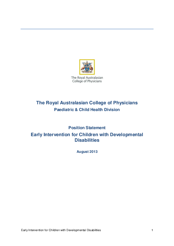 (PDF) Early Intervention for Children with a Developmental Disability