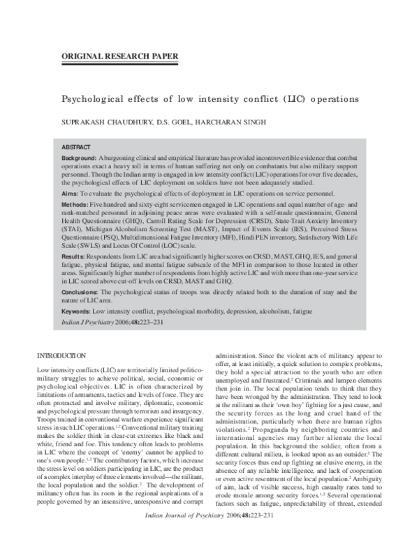 (PDF) Impact of low intensity conflict operations on service personnel