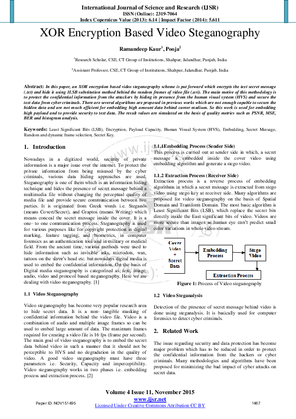 (PDF) XOR Encryption Based Video Steganography
