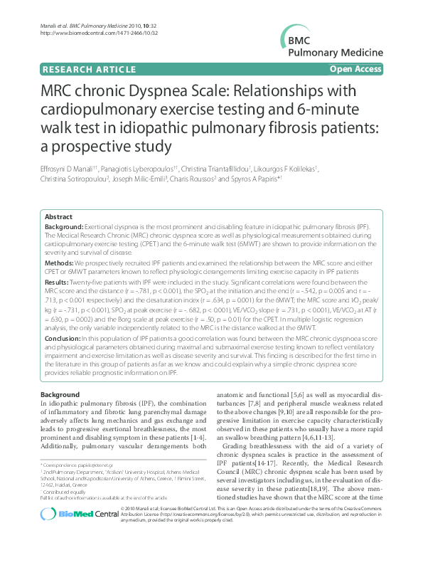 (PDF) MRC chronic Dyspnea Scale: Relationships with cardiopulmonary ...
