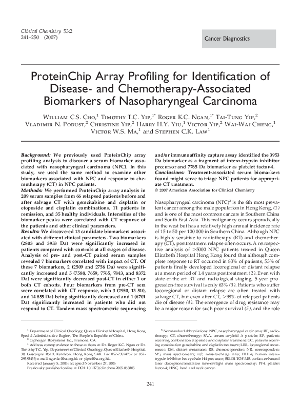 (PDF) ProteinChip Array Profiling for Identification of Disease- and ...