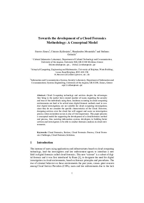 (PDF) Towards the development of a Cloud Forensics Methodology: A Conceptual Model