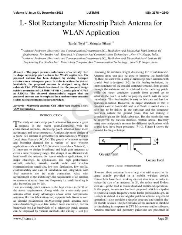 (PDF) L- Slot Rectangular Microstrip Patch Antenna for WLAN Application
