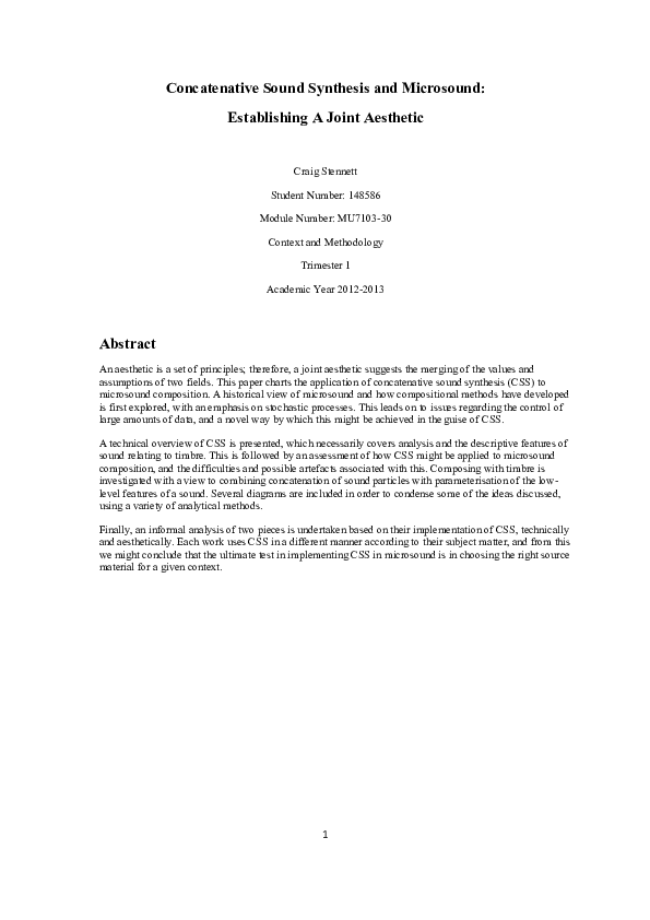 (PDF) Concatenative Sound Synthesis and Microsound: Establishing a New Aesthetic