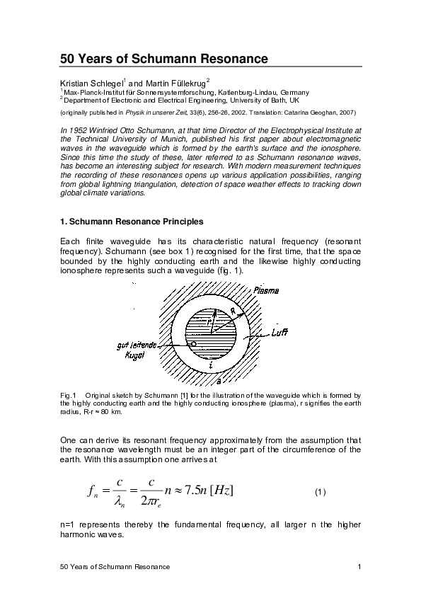 (PDF) 50 Years of Schumann Resonance