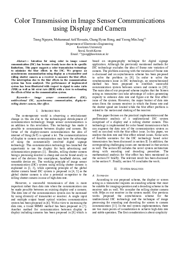 (PDF) Color Transmission in Image Sensor Communications using Display ...