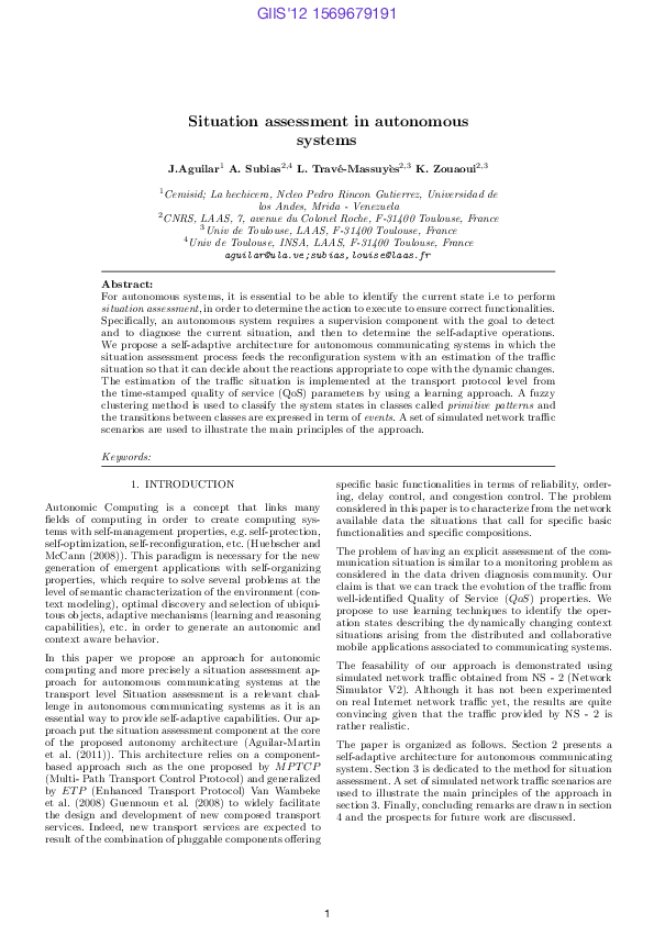 (PDF) Situation assessment in autonomous systems