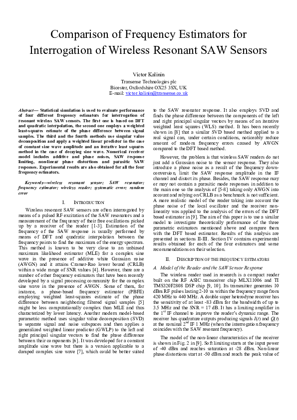 (PDF) Comparison of frequency estimators for interrogation of wireless ...