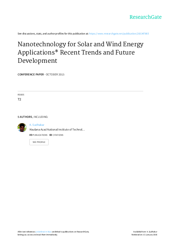 (PDF) Nanotechnology for Solar and Wind Energy Applications Recent ...