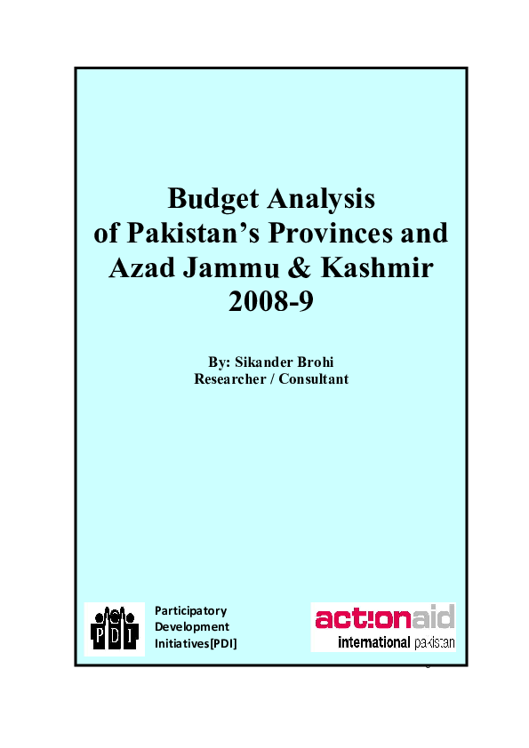 (PDF) Budget Analysis of Pakistan's Provinces and AJK