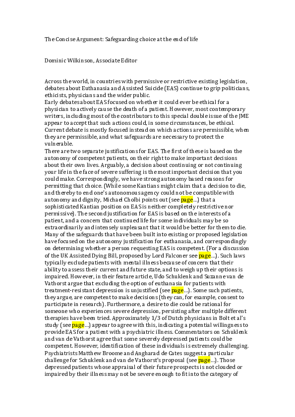 (PDF) The Concise Argument: Safeguarding choice at the end of life