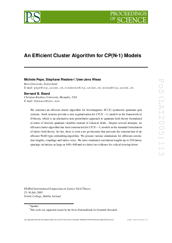 (PDF) Efficient cluster algorithm for models