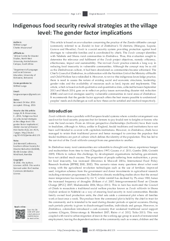 (PDF) Indigenous food security revival strategies at the village level ...