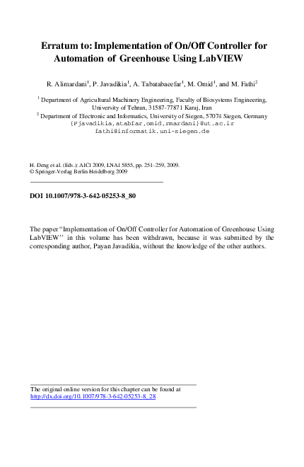 (PDF) Erratum to: Implementation of On/Off Controller for Automation of Greenhouse Using LabVIEW