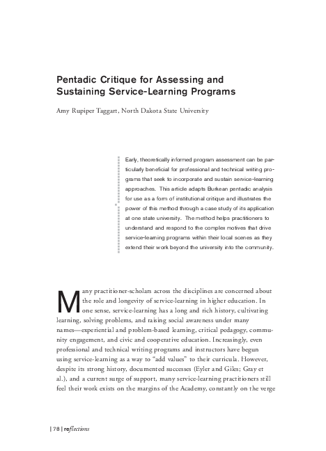 (PDF) Pentadic Critique for Assessing and Sustaining Service-Learning ...