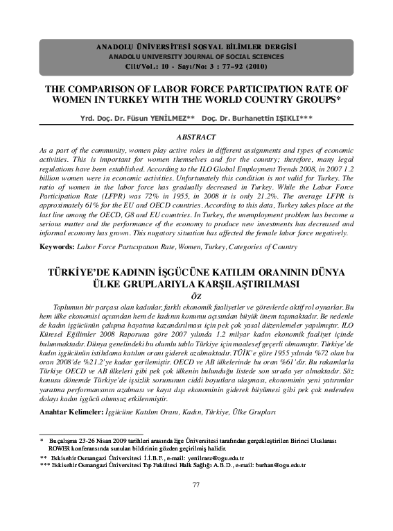 (PDF) THE COMPARISON OF LABOR FORCE PARTICIPATION RATE OF WOMEN IN ...