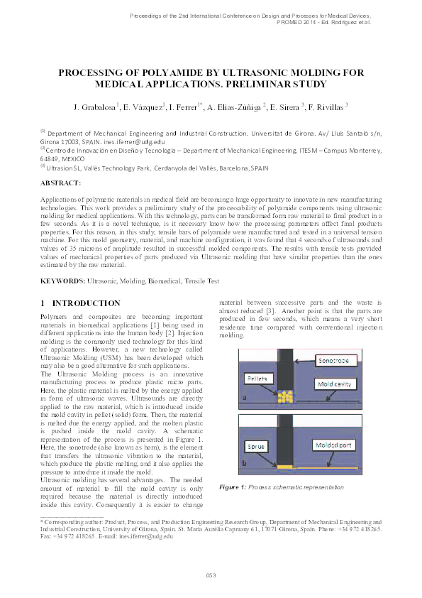 (PDF) Processing of polyamide by ultrasonic molding for medical ...