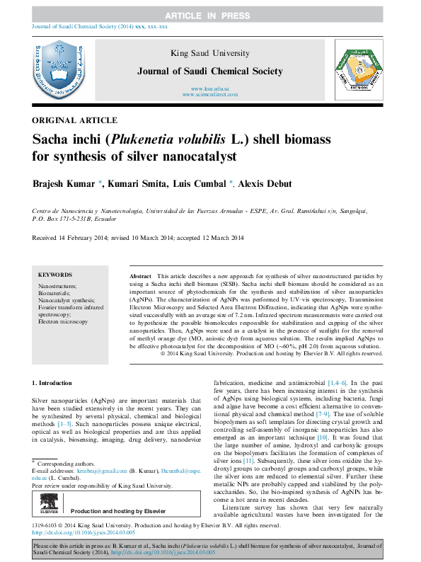 (PDF) Sacha inchi (Plukenetia volubilis L.) shell biomass for synthesis ...