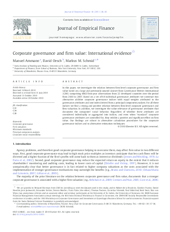 (PDF) CORPORATE GOVERNANCE AND FIRM VALUE, INTERNATIONAL EVIDENCE