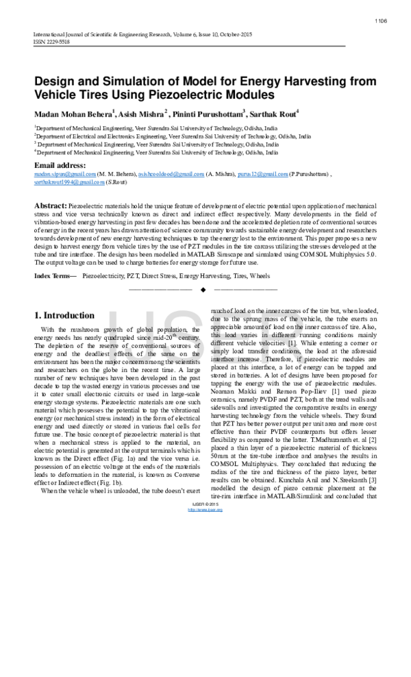 (PDF) Design and Simulation of Model for Energy Harvesting from Vehicle ...