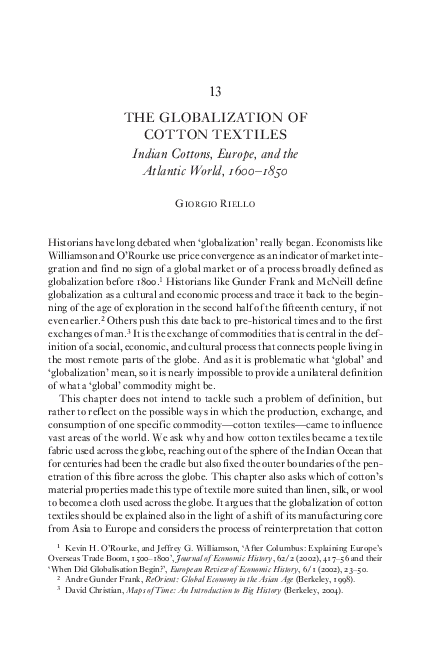 (PDF) 'The Globalisation of Cotton Textiles:Indian Cottons, Europe and ...