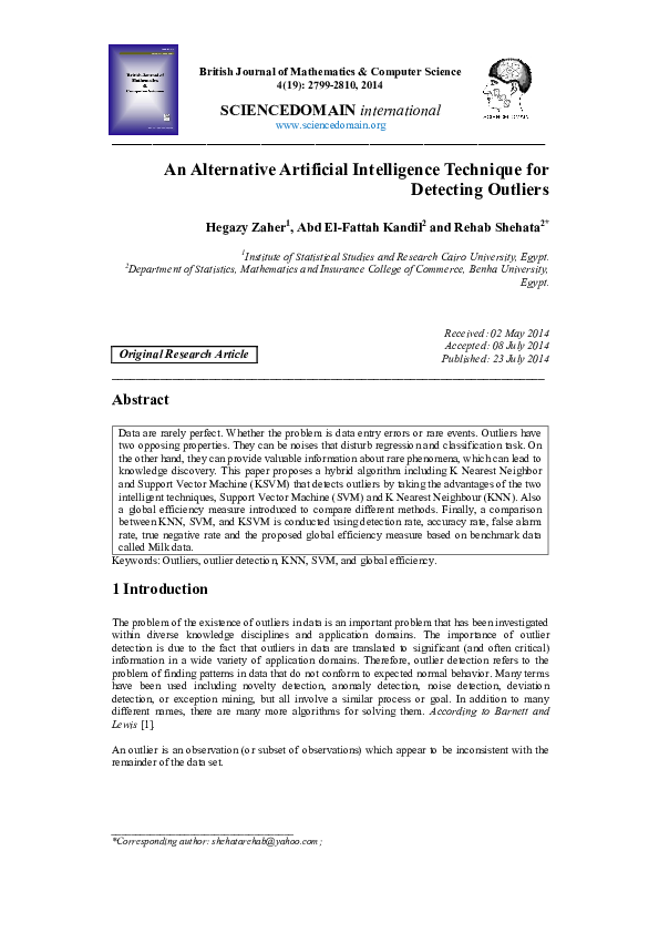 Pdf An Alternative Artificial Intelligence Technique For Detecting Outliers