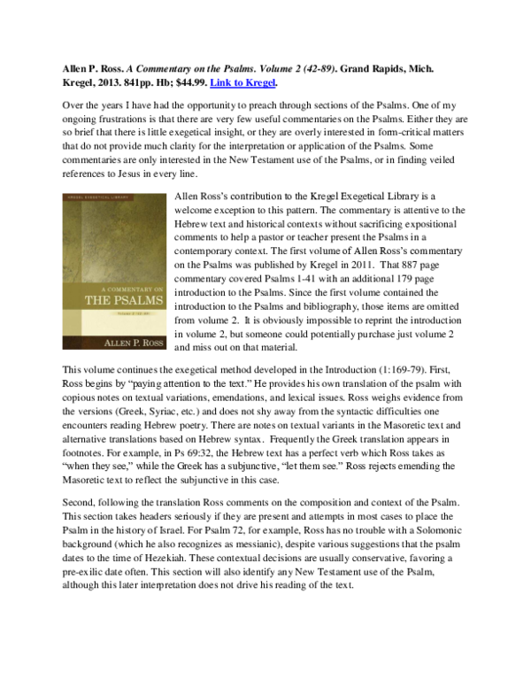 (PDF) Allen P. Ross, A Commentary on the Psalms. Volume 2 (42-89)