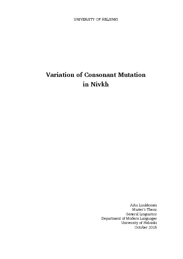 (PDF) Variation of Consonant Mutation in Nivkh