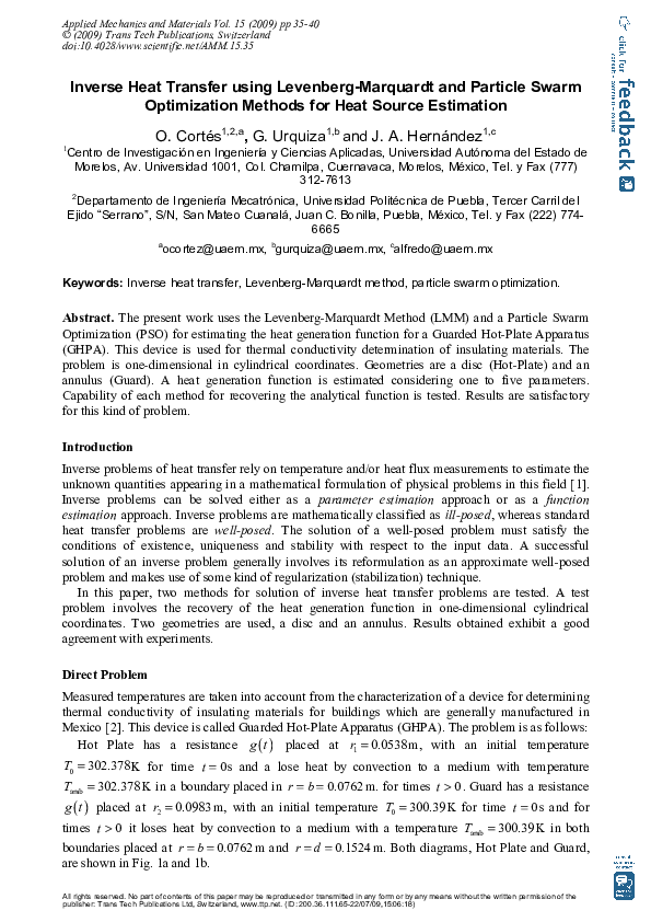 (PDF) 2009 - Inverse Heat Transfer using Levenberg-Marquardt and ...