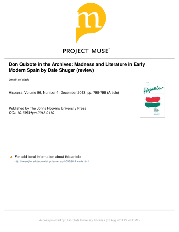 (PDF) Don Quixote in the Archives: Madness and Literature in Early ...