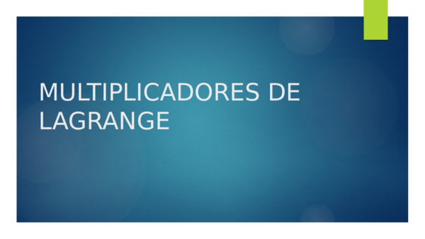 (PPT) MULTIPLICADORES DE LAGRANGE presentacion