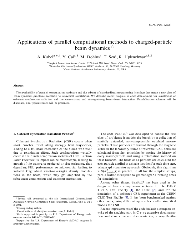 (PDF) Applications of parallel computational methods to charged-particle beam dynamics