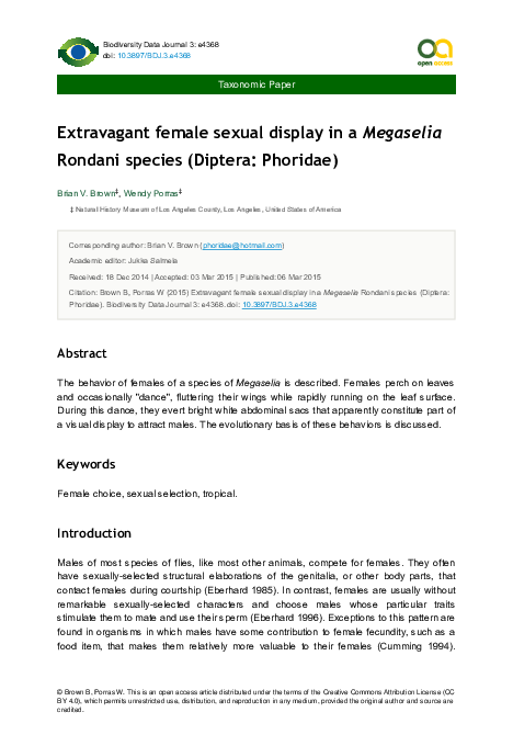 (PDF) Extravagant female sexual display in a Megaselia Rondani species ...