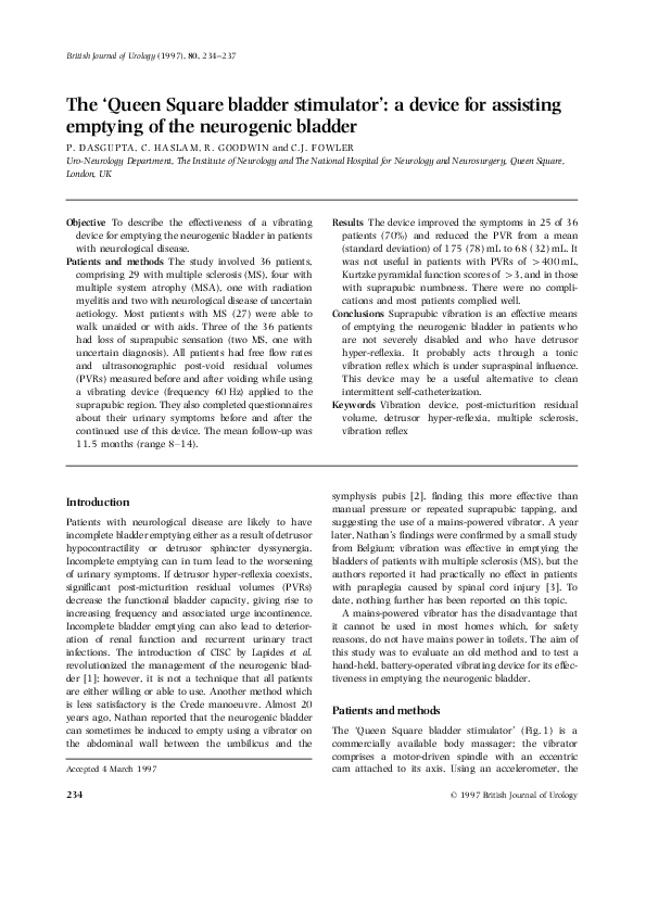 (PDF) The 'Queen Square bladder stimulator': a device for assisting ...