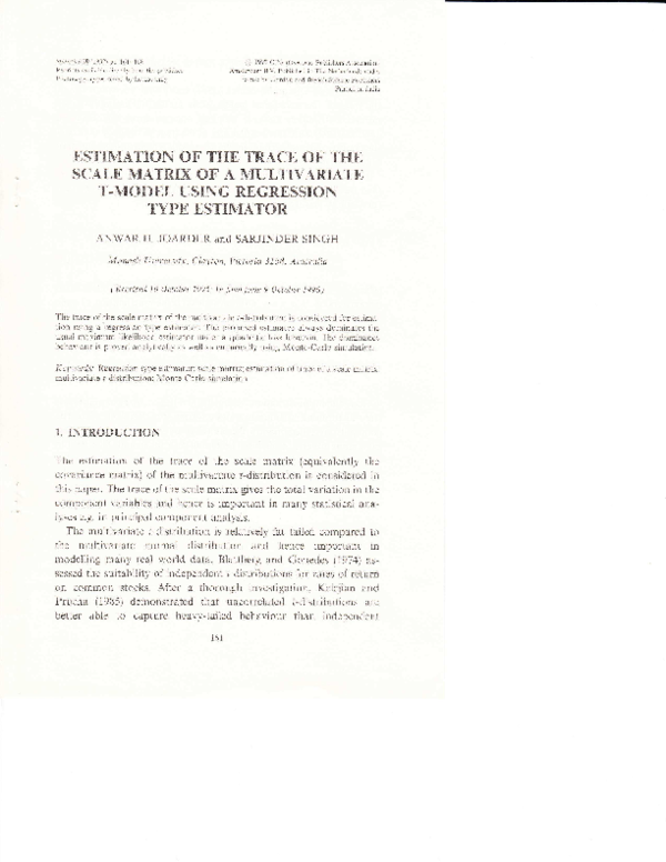 (PDF) 18. Joarder, A.H. and Singh, S. (1997). Estimation of the trace of the scale matrix of a ...
