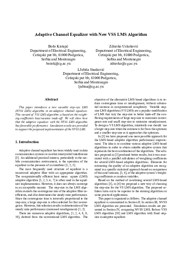 (PDF) Adaptive channel equalizer with new VSS LMS algorithm