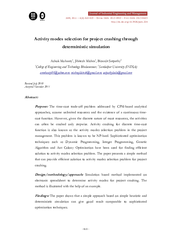 (PDF) Activity modes selection for project crashing through ...